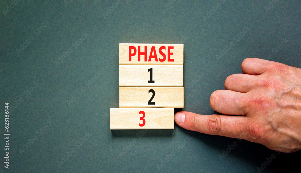 Time to phase 3 symbol. Concept word Phase 1 2 3 on wooden block ...