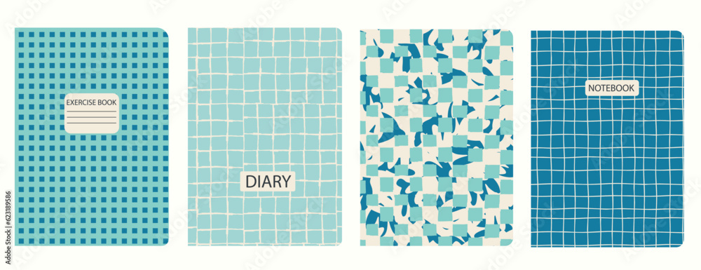 Set of cover bright page templates based on grid seamless patterns ...