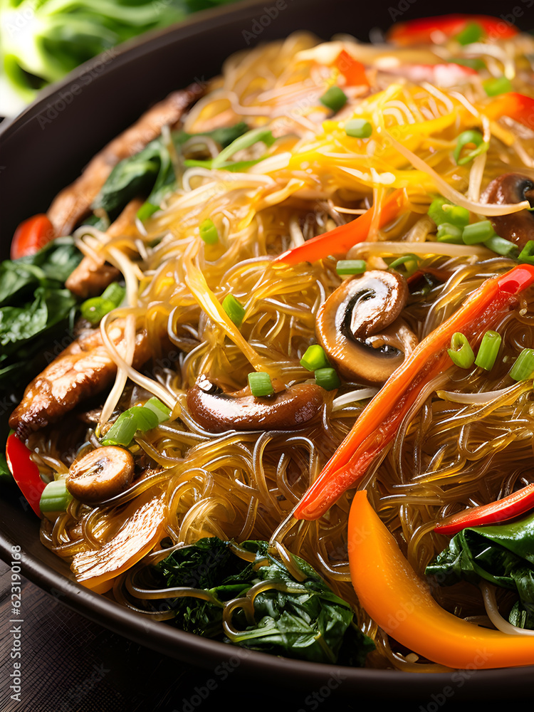 Japchae korean noodles with veggies and beef, Japchae recipe korean ...