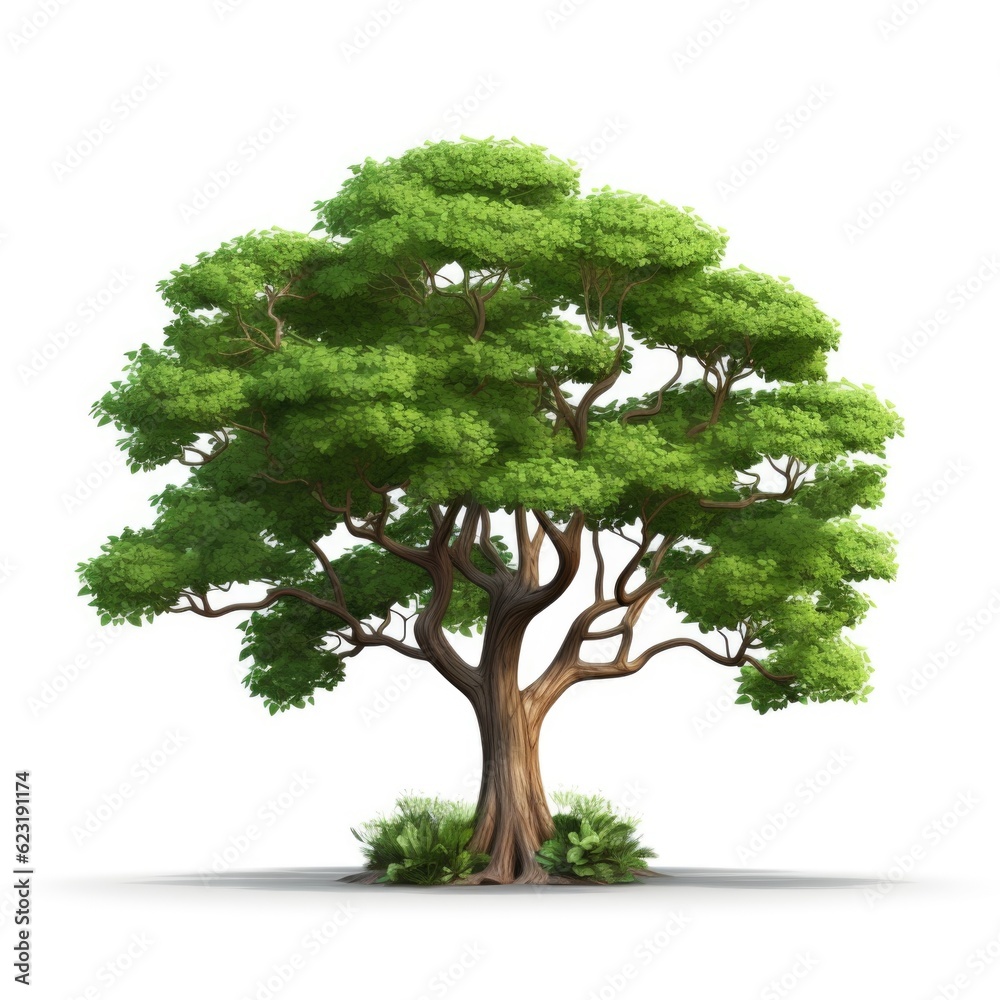 3D Cartoon Tree Isolated on White Background with Clipping Path, Full ...