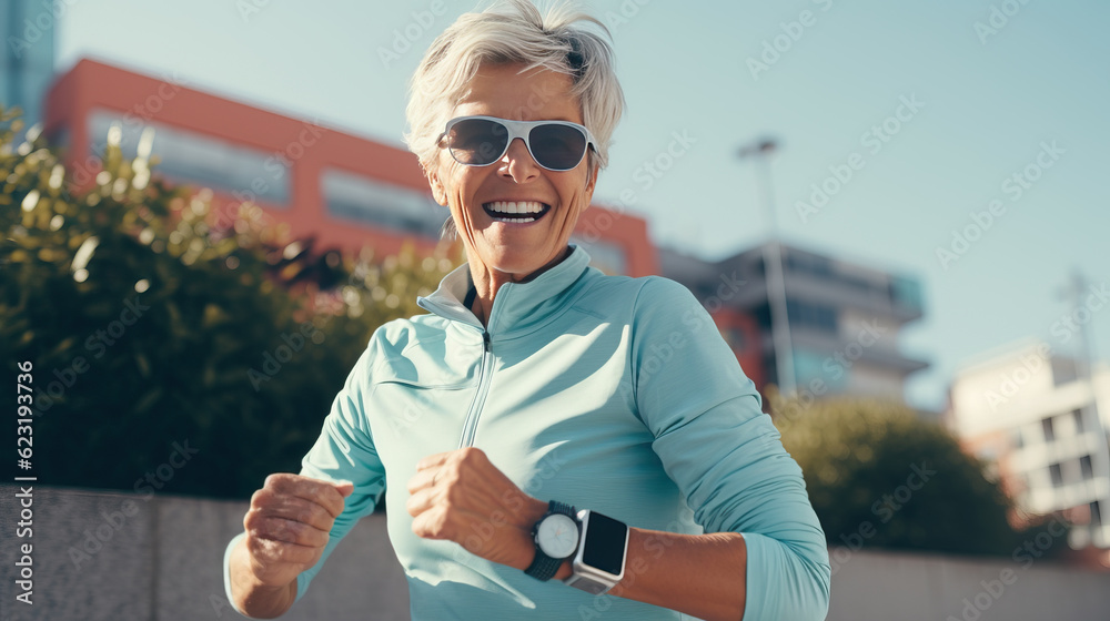 healthy middle age woman . senior woman exercise hard running ...