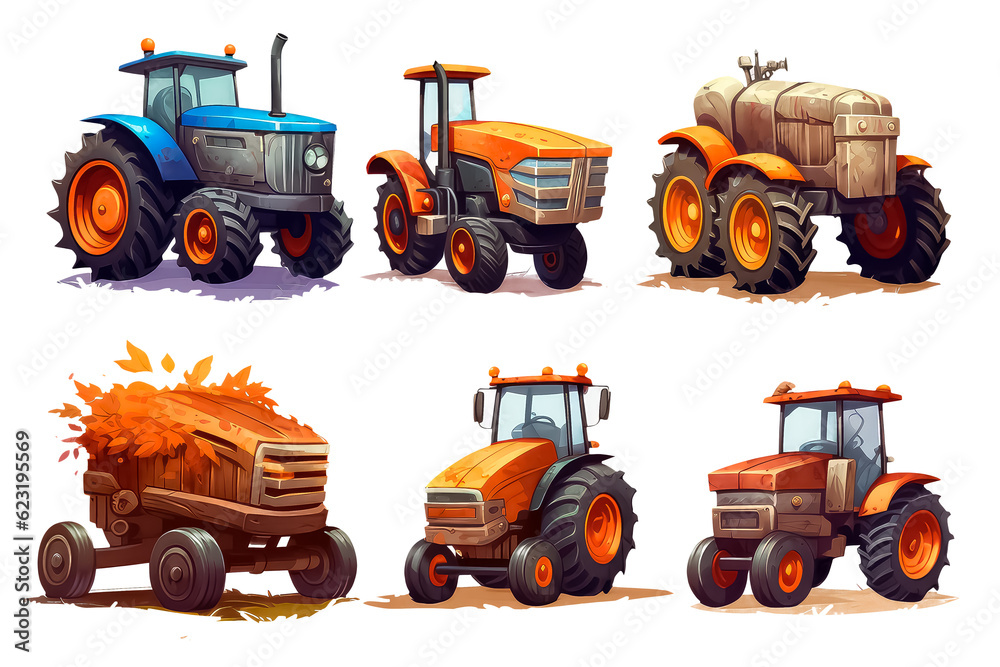 set farm truck in cartoon style for video game isolated on white ...