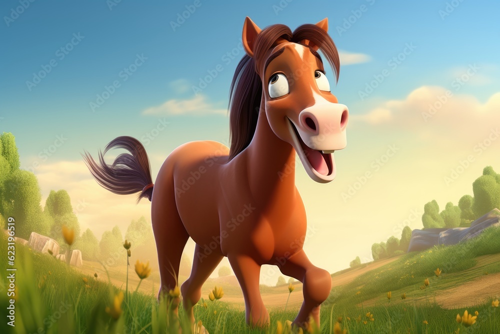 Graceful Gallop: Cute Adorable Cartoon Horse in Cinematic Shot ...