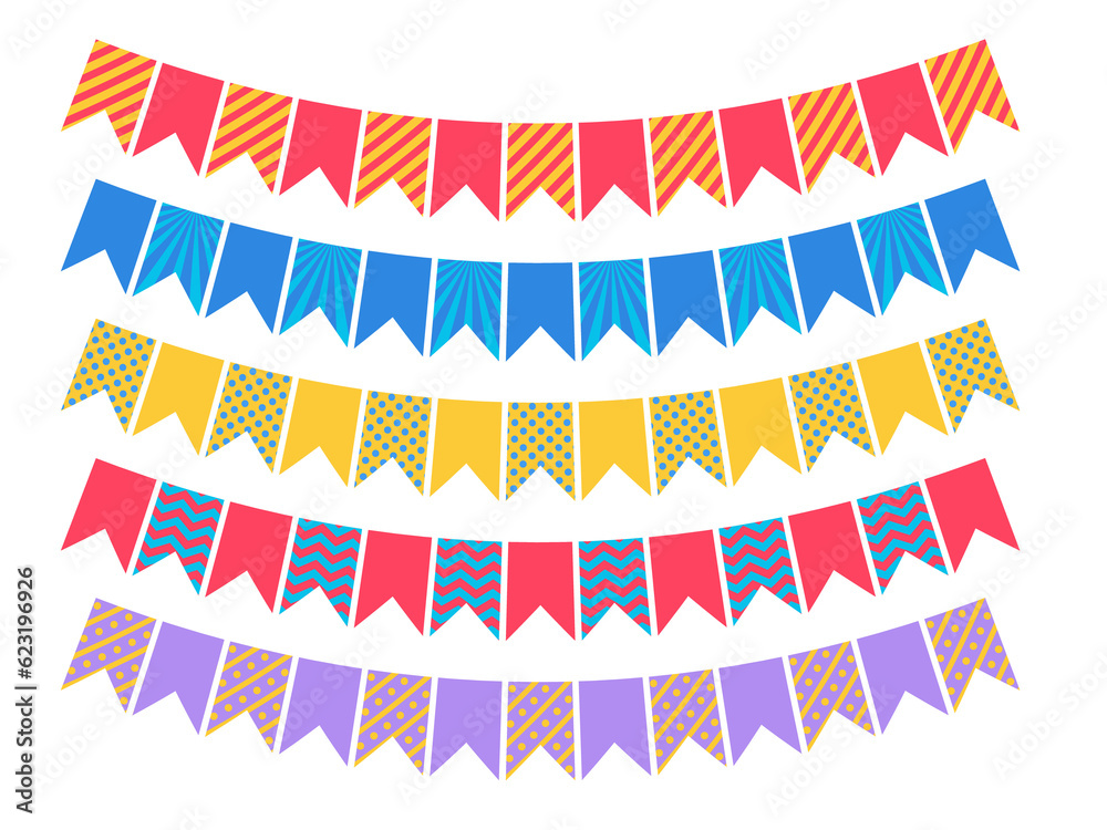 Collection of garlands of flags with different patterns. Illustration ...