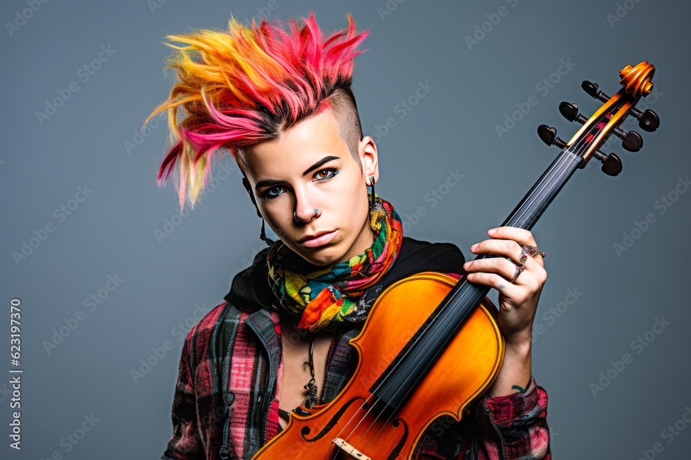 Provocative punk teen with fiery mohawk, vibrant facial tattoos and ...