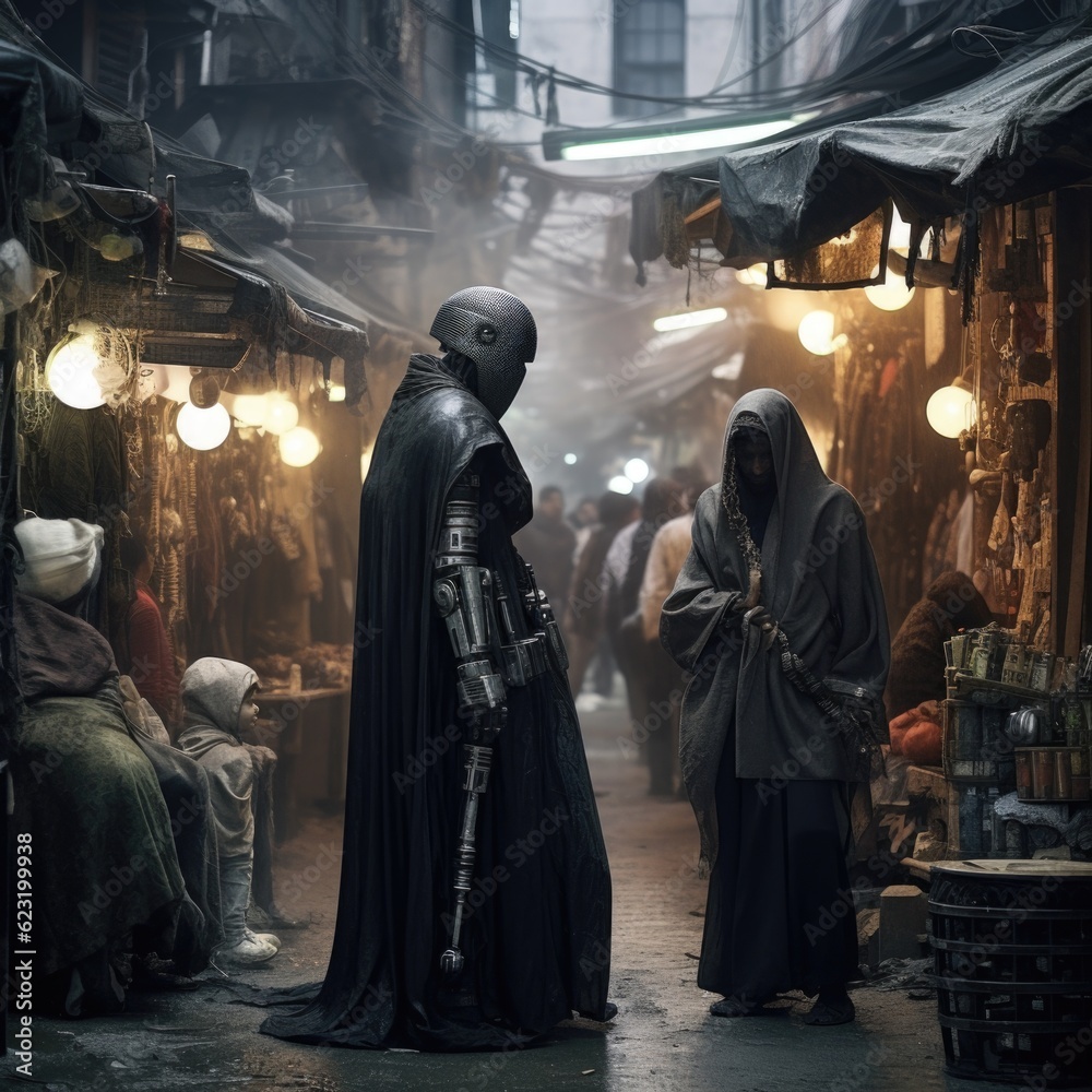 Sci-Fi Bazaar: Arabian Street Market in a Futuristic World with Robots ...