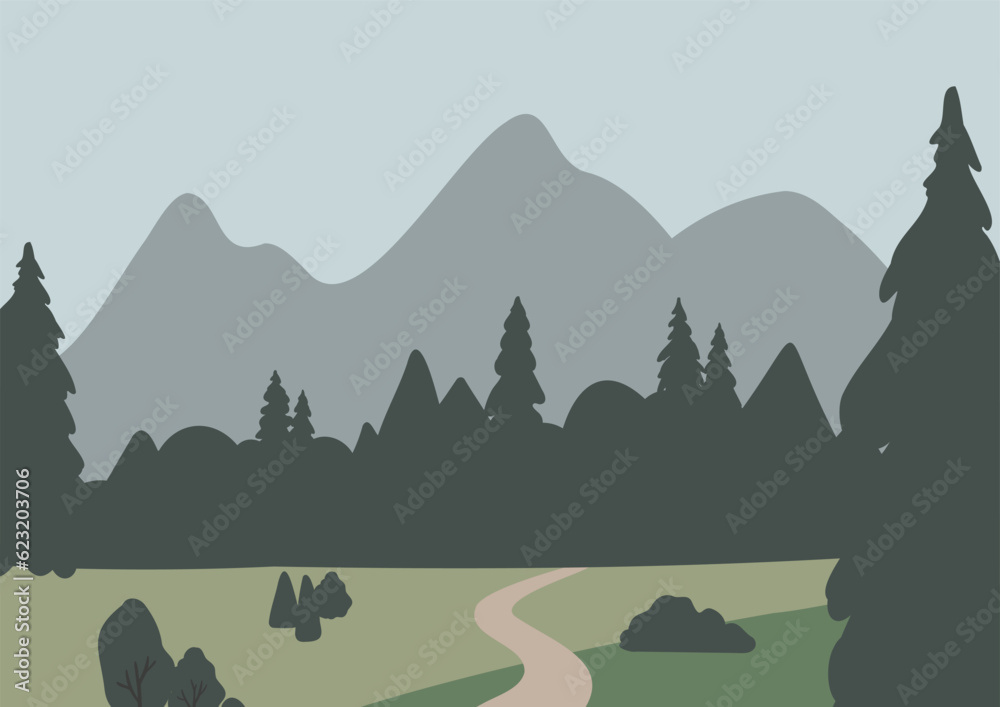 mountain landscape wall art illustration, abstract landscape clipart ...