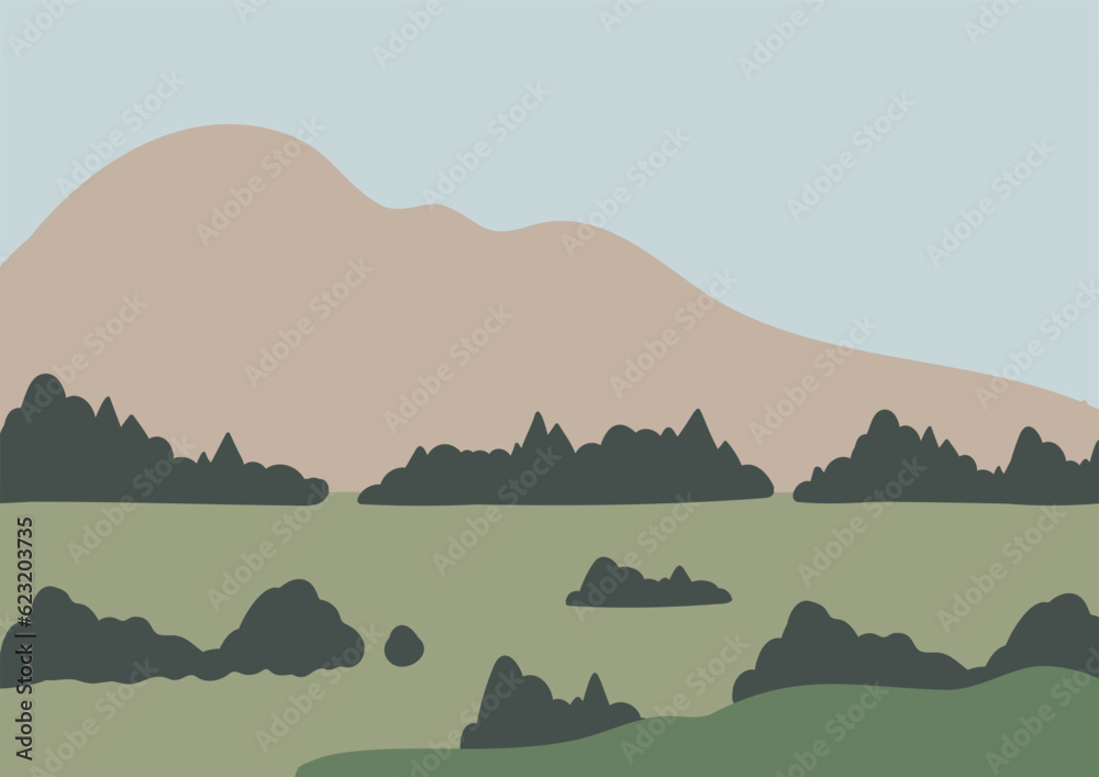 mountain landscape wall art illustration, abstract landscape clipart ...