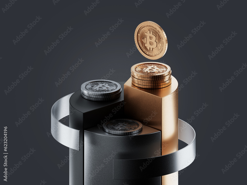 3d Icon Composition Diagram Showing The Potential And Growth Of The Cryptocurrency Bitcoin