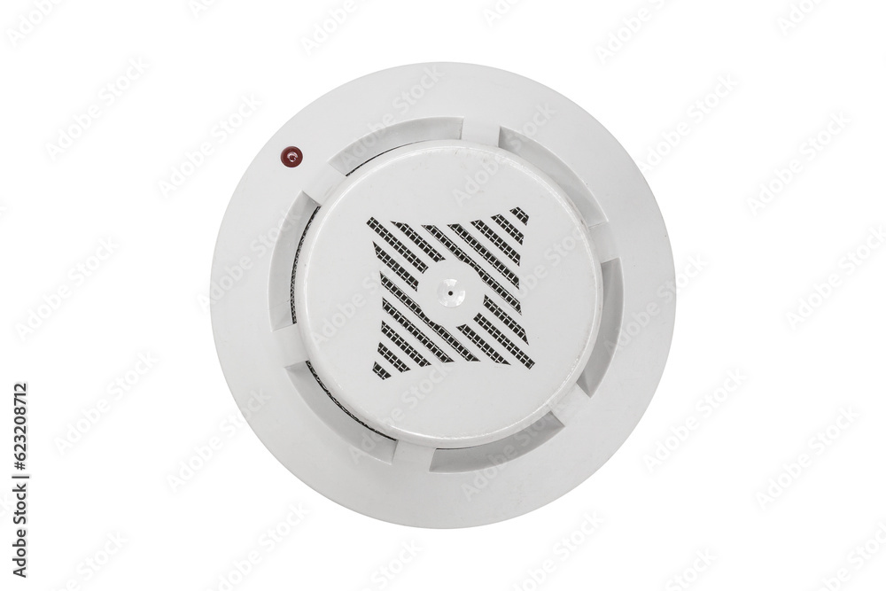 Smoke detector mounted on a suspended ceiling is isolated on ...