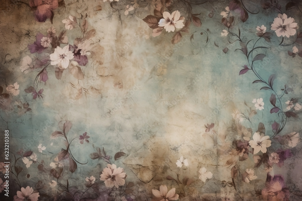Vintage flowers background. Old paper texture. Ai generated Stock ...