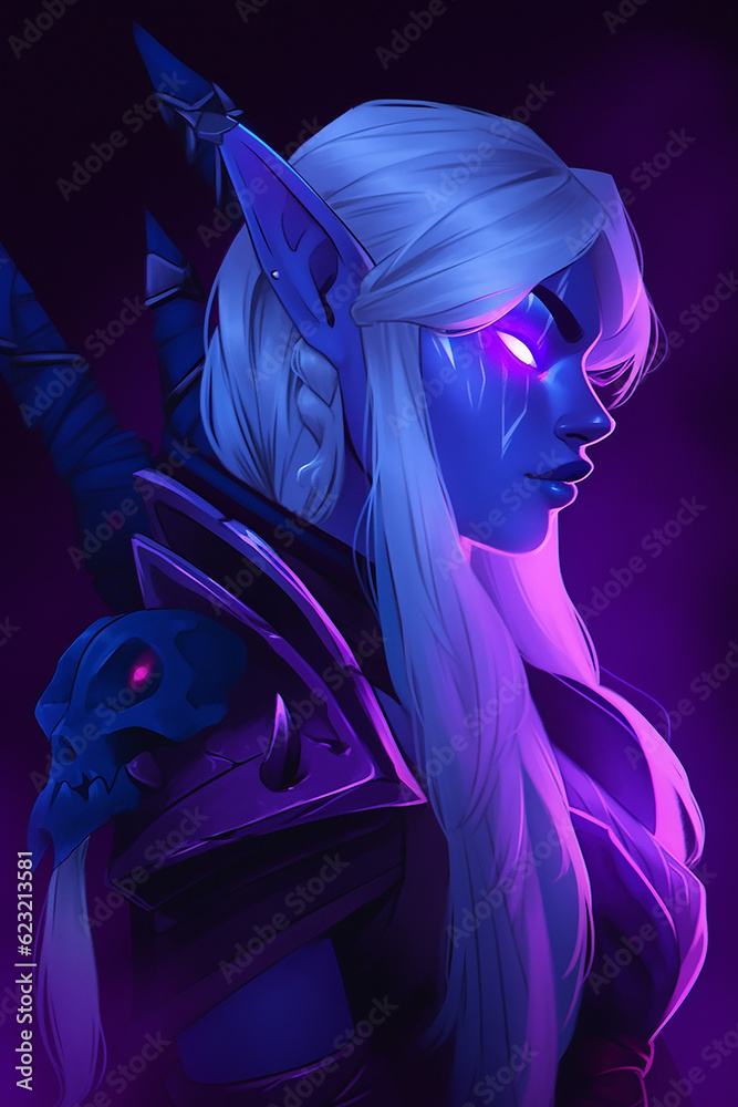 fantasy illustration drawing portrait of a female elf with white hair ...
