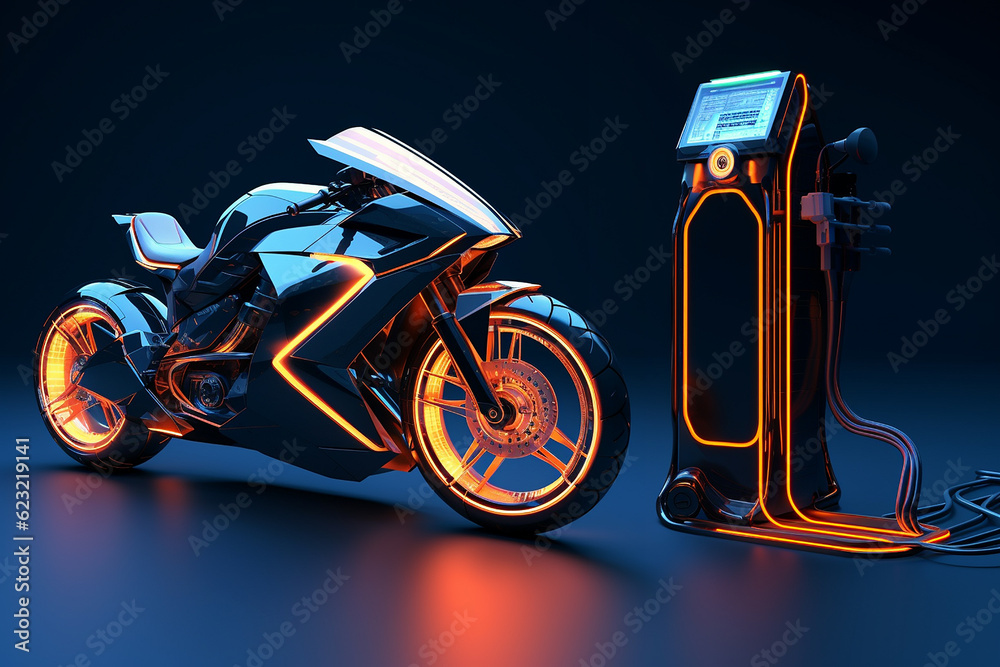 Electric motorcycle charger station digital technology. Vehicle ...