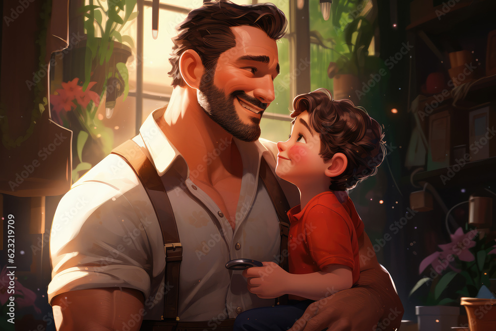 drawing in honor of father's day, a father hugging his son and daughter ...