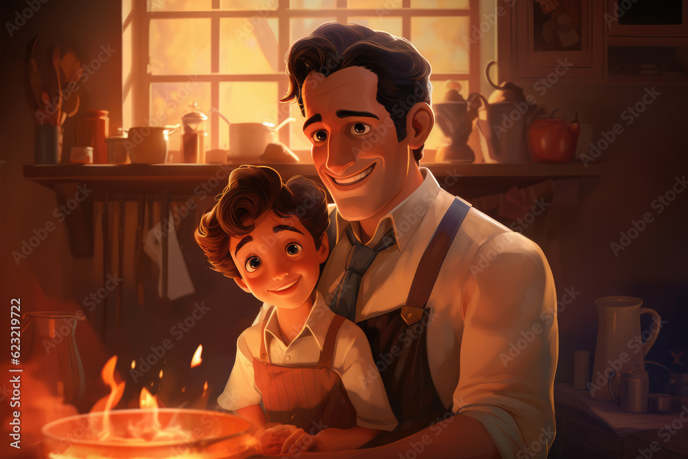 drawing in honor of father's day, a father hugging his son and daughter ...