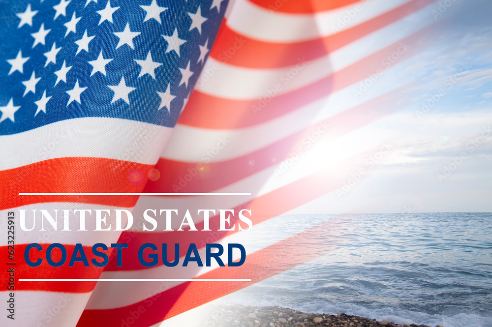 United States Coast Guard banner. American flag on the background of ...
