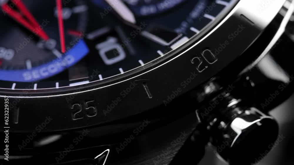 Close Up Of Stylish Luxury Man Wrist Watch With Moving Hand And ...