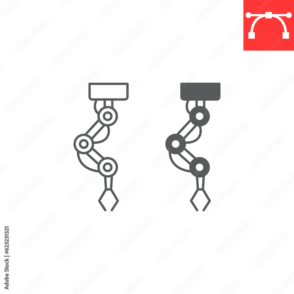 Articulated robot line and glyph icon, technology and artificial ... Articulated robot line and glyph icon, technology and artificial ...