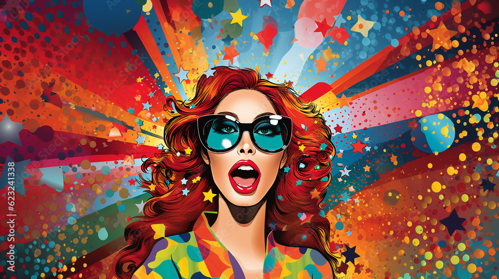Disco diva retro lady. Pop art illustration. Girl wearing sunglasses ...