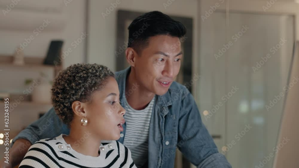 Business, manager help employee and talking in an office, mentor and ...