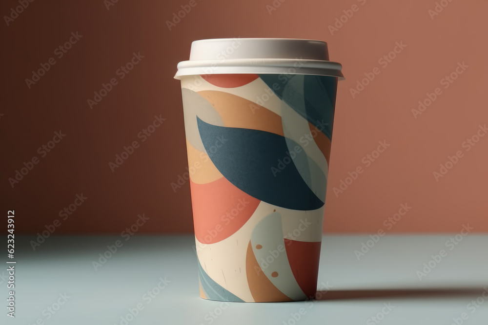 Abstract coffee cup design on neutral pastel background, modern coffee ...