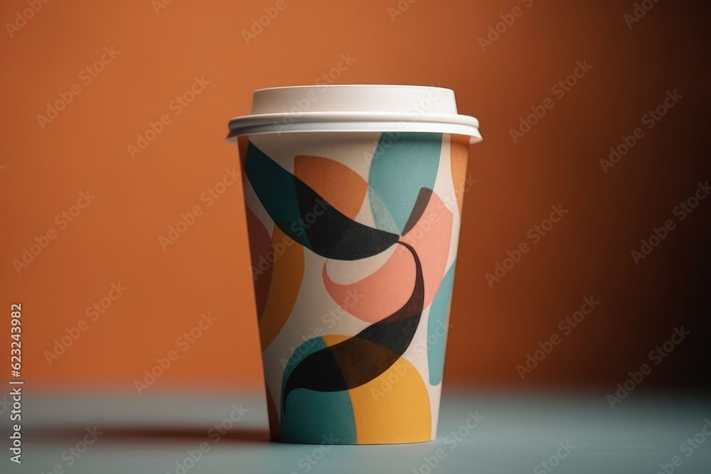 Abstract coffee cup design on neutral pastel background, modern coffee ...