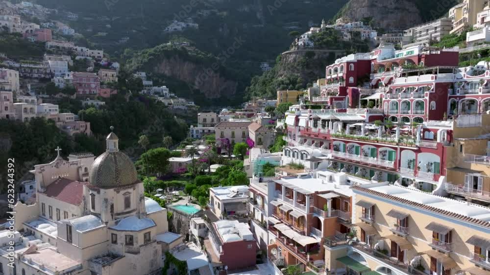 Positano, tourist destination on the Amalfi Coast, Italy. Aerial view ...