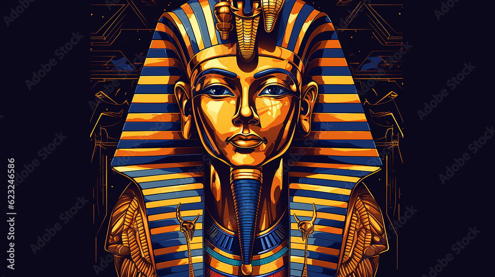 Faraó egípcio Tutancâmon. Arte do pôster, design de camiseta Stock ...