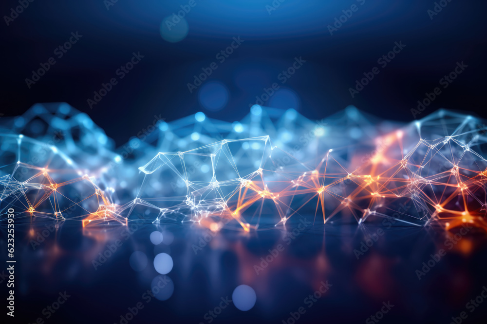 blue abstract lights background with network - connectivity - virtual ...