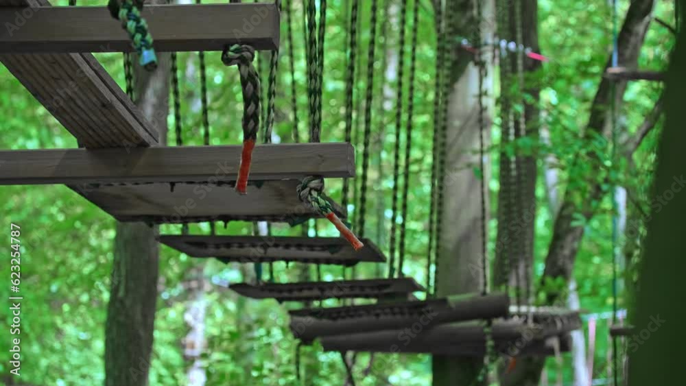 Hanging Plank Bridge Obstacle in Rope Park Stock Video | Adobe Stock