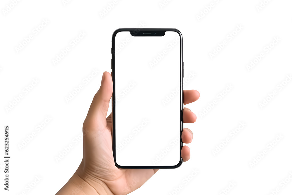 modern smartphone with transparent screen in left hand on transparent ...