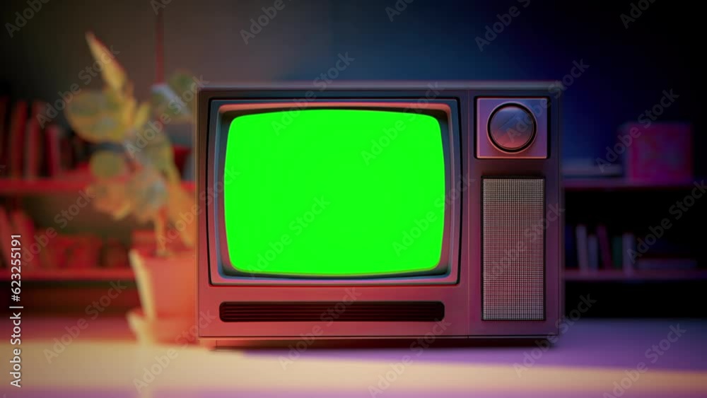 Retro 1990s tv, vintage television with a glitches, noise, interference ...