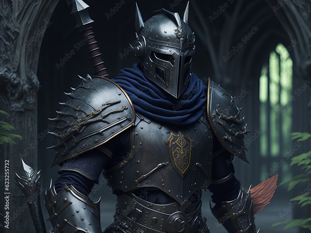 Scary knight in medieval armors. Generative AI Stock Illustration ...