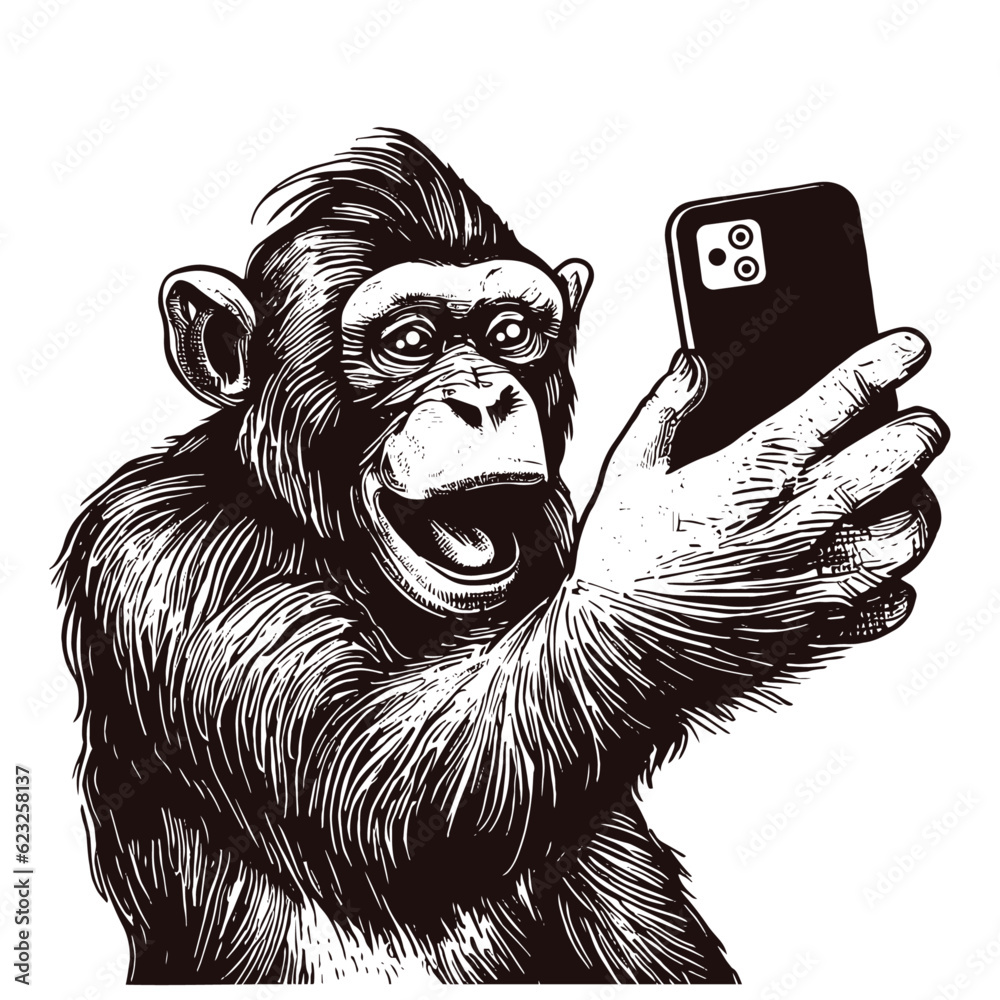 funny monkey taking a selfie sketch Stock Vector | Adobe Stock