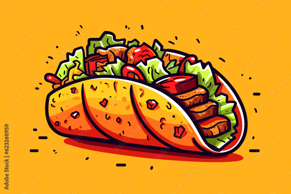 Doodle inspired Al pastor, cartoon sticker, sketch, vector ...