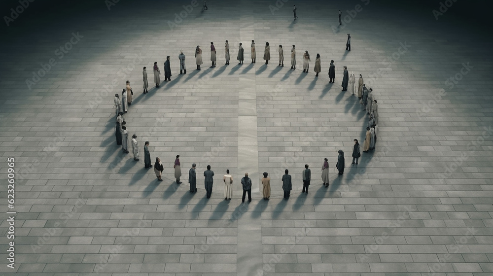 Many people move in a circle without stopping or a goal. Concept of ...