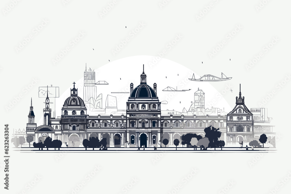 Doodle inspired Musee dOrsay, cartoon sticker, sketch, vector ...