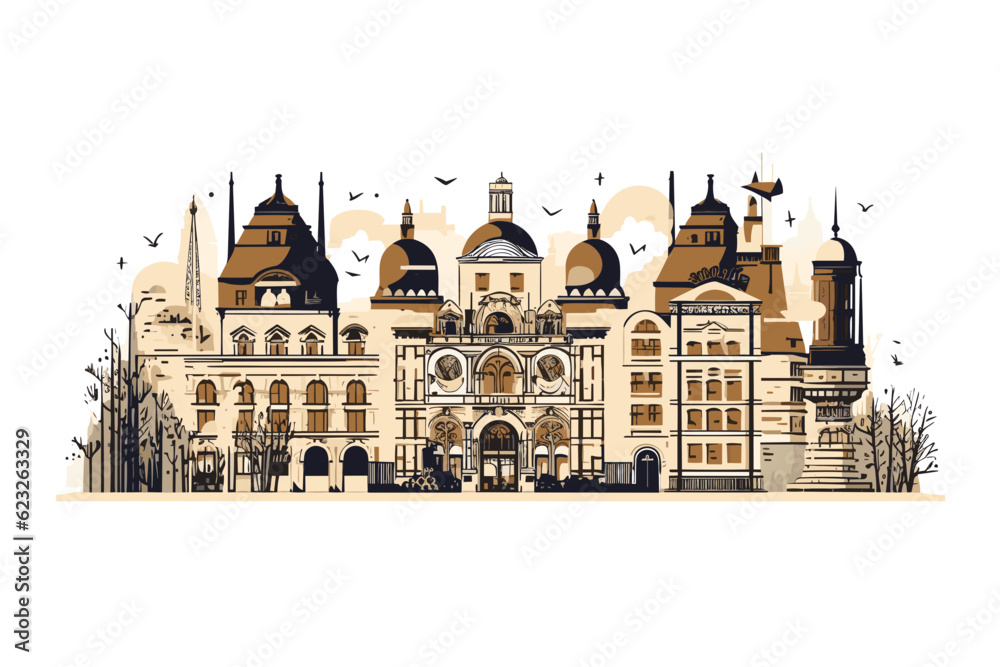 Doodle inspired Musee dOrsay, cartoon sticker, sketch, vector ...
