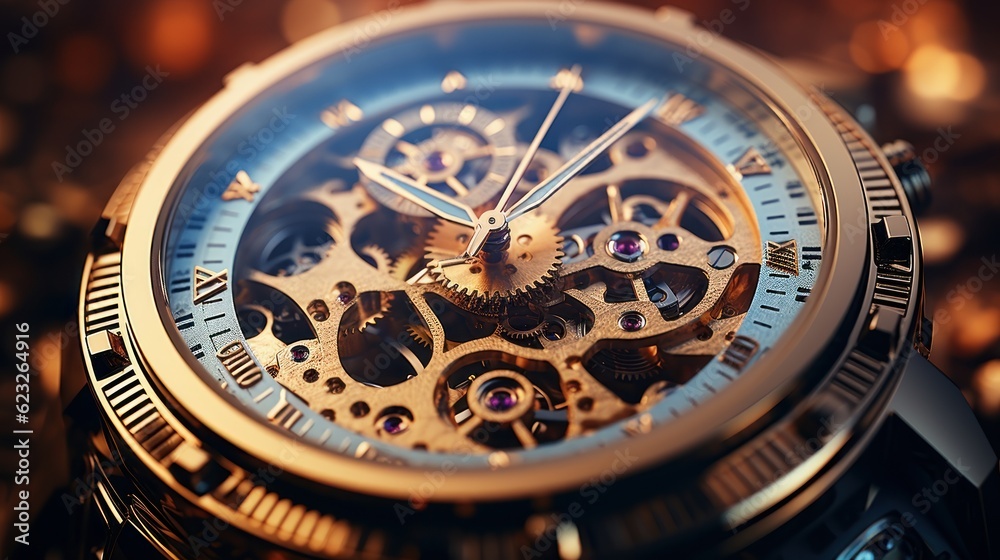 Mechanism, clockwork of a watch with jewels, close-up. Vintage luxury ...