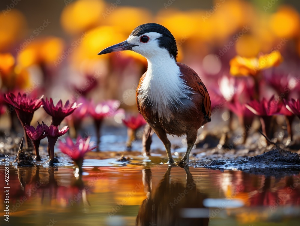 African jacana, Actophilornis africana, colorful african wader with ...