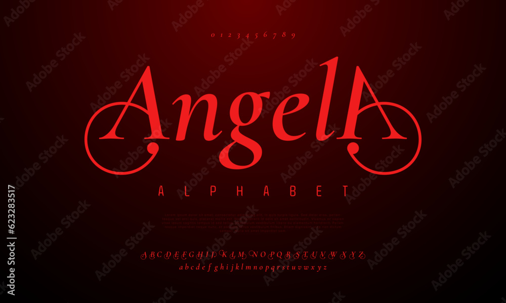 Angela premium luxury elegant alphabet letters and numbers. Elegant ...
