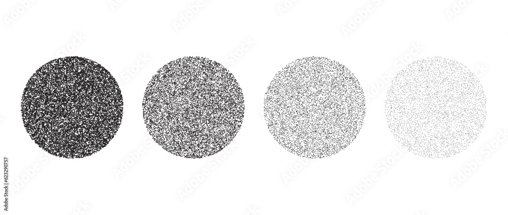 Set of stippled circle texture. Black dotted gritty round element ...