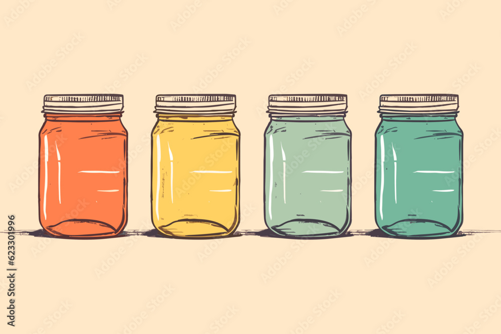 Doodle inspired Canning jar, cartoon sticker, sketch, vector ...