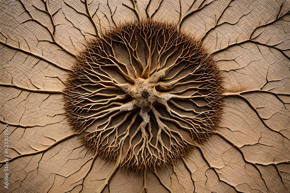 Organic circle root pattern. Plant roots nature background Stock ...