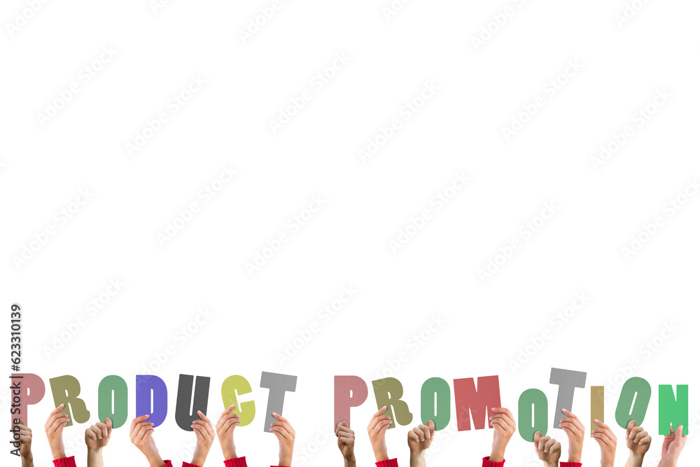 Digital png illustration of hands with product promotion text on ...