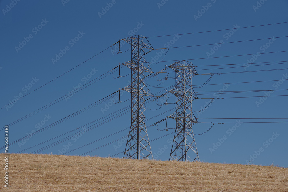 Electricity towers and overland power lines Stock Photo | Adobe Stock