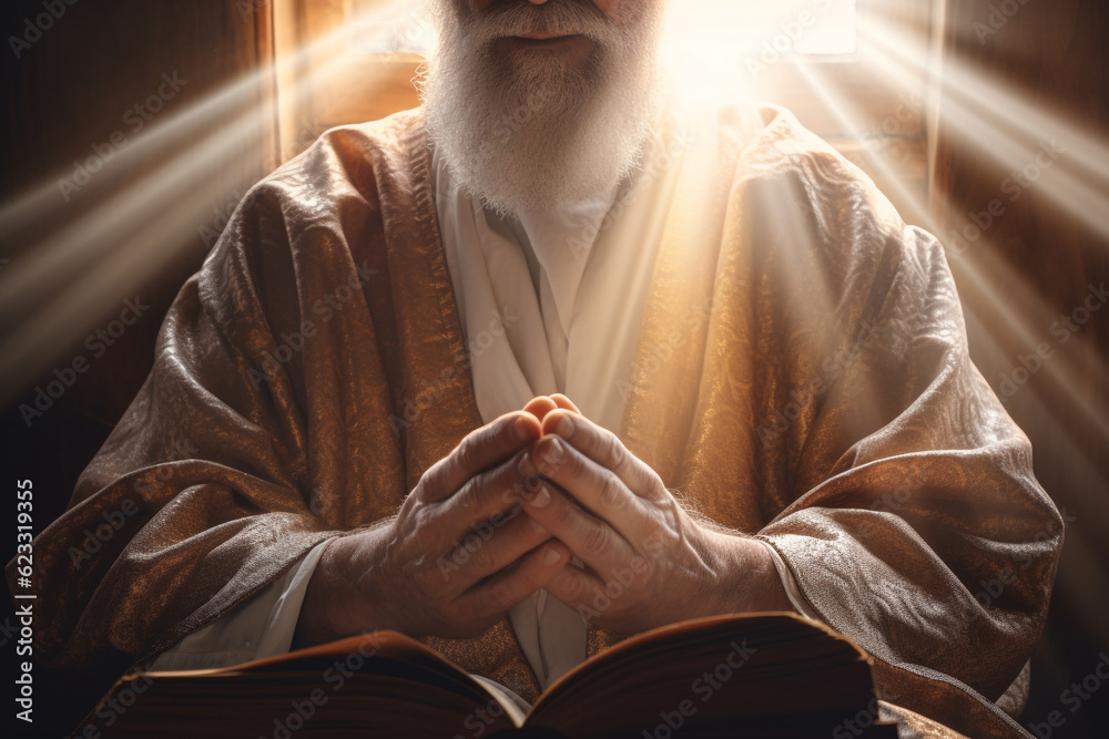 Culture and religion concept. Close-up view of praying priest hands ...