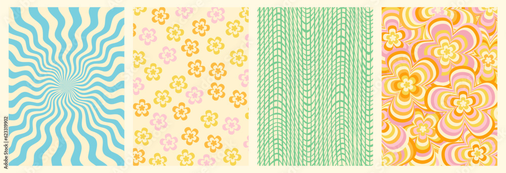 Groovy backgrounds set. Retro groovy texture. 60s and 70s style. Hippie ...