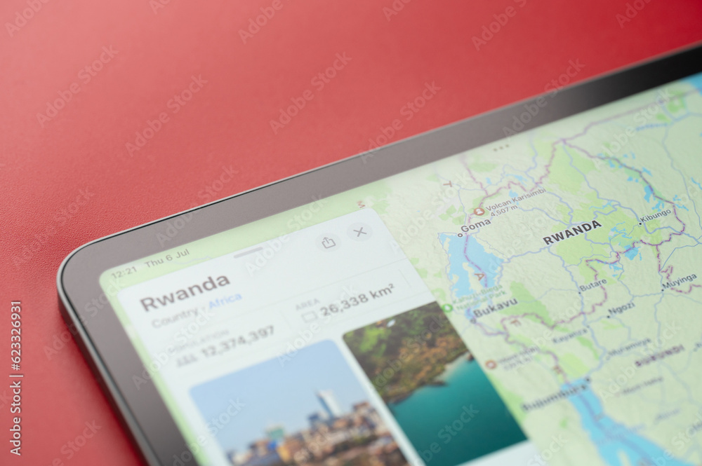 Rwanda country info on apple maps Stock Photo | Adobe Stock