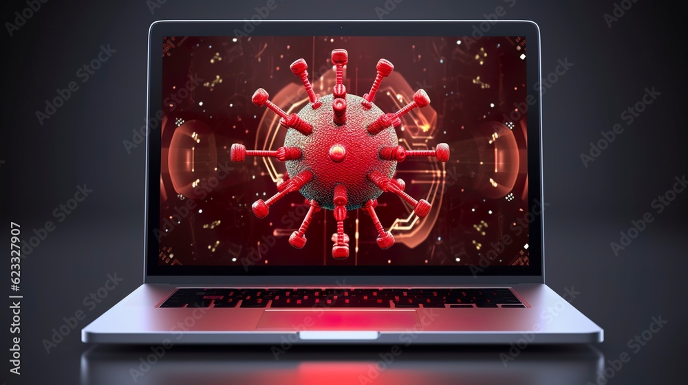 Computer screen showing an installing update notification with a virus ...